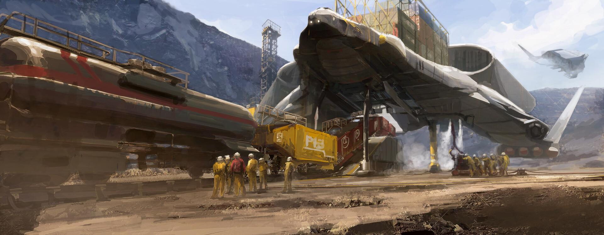 ArtStation - OffWorld open cast mine freighter loading