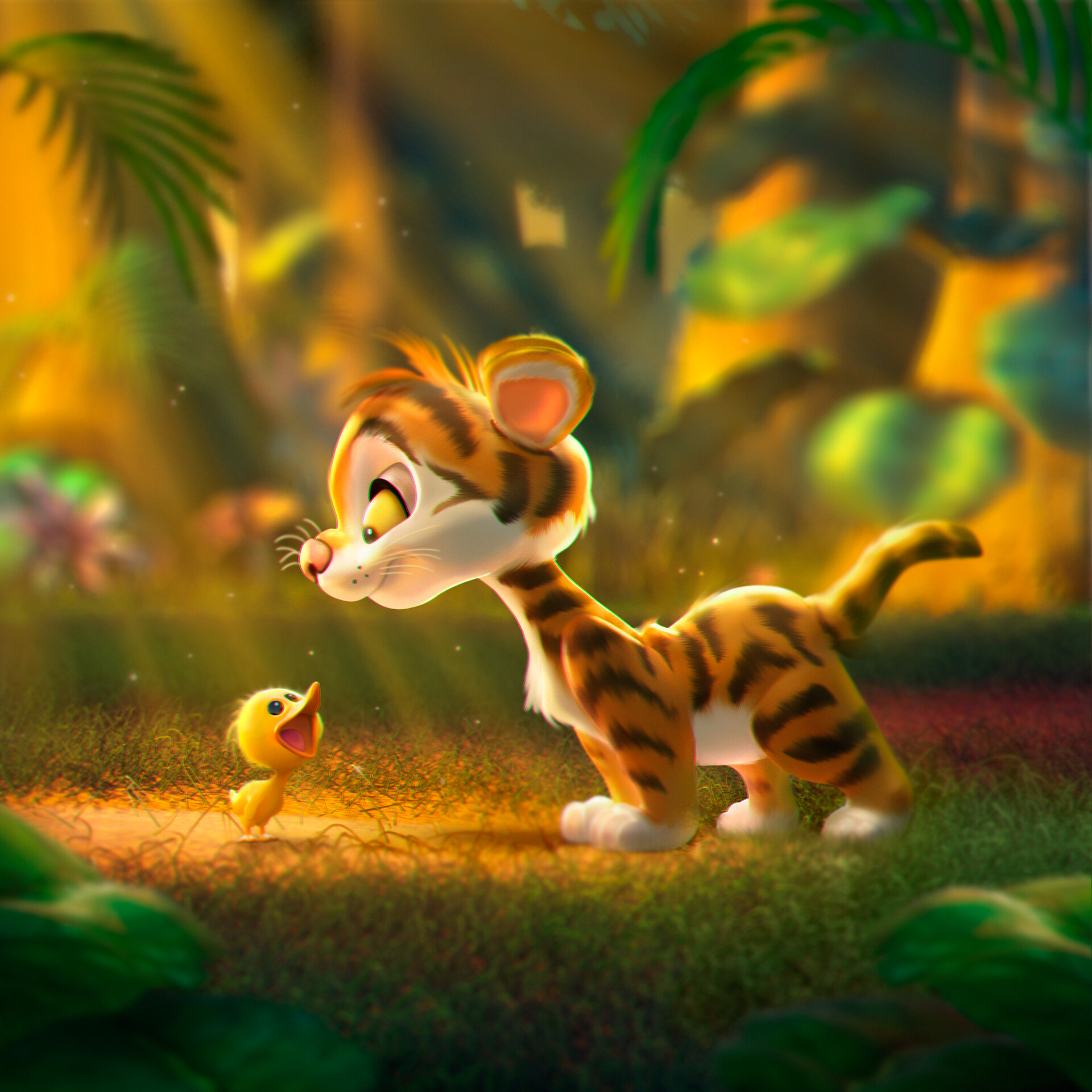 ArtStation - Little tiger and baby duck