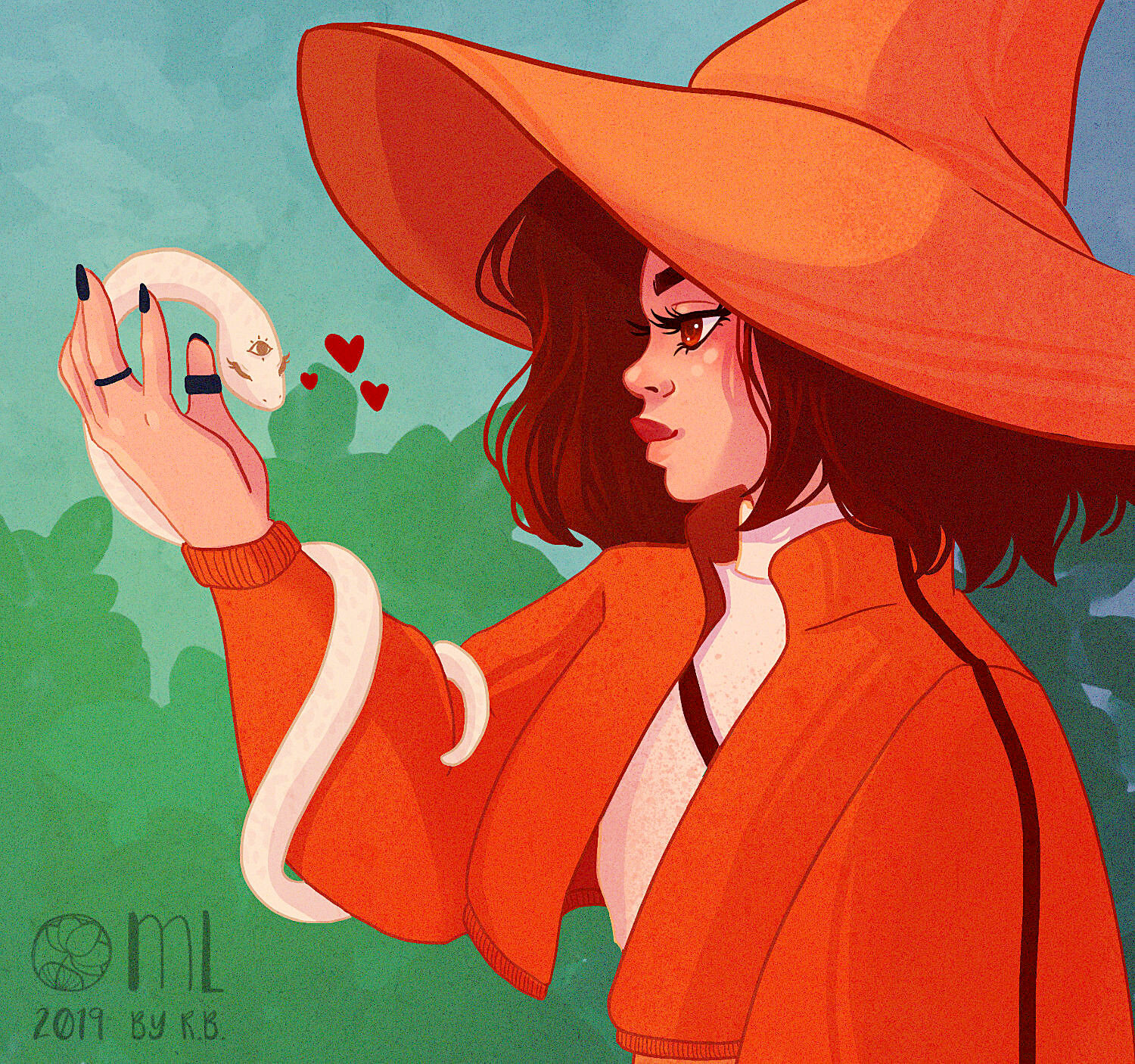 ArtStation - Tiny Witch and white magical snake | Process video speedpaint