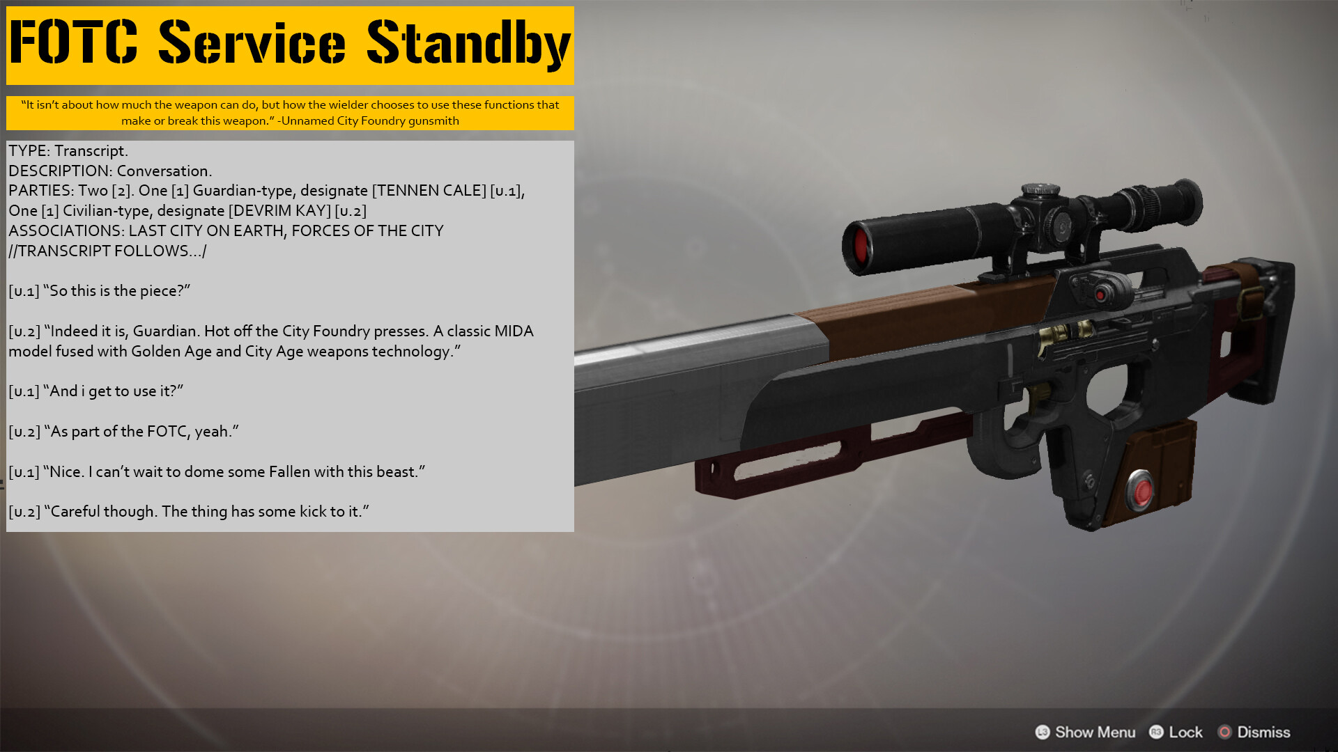 PsionicGamer - The FOTC Service Standby - Exotic Kinetic Scout Rifle