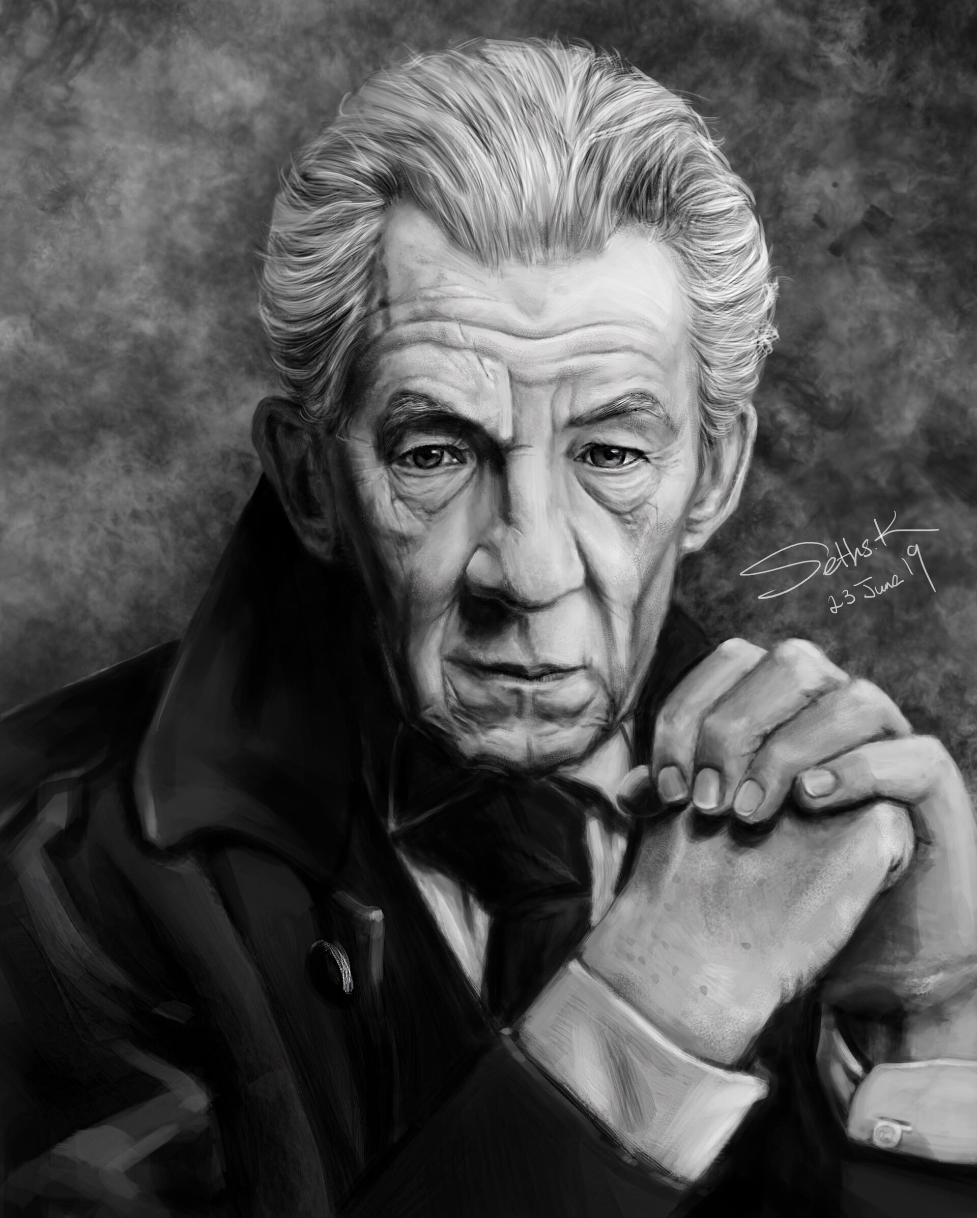 ArtStation - 22 June 2019 Monotone Portrait - Ian McKellen