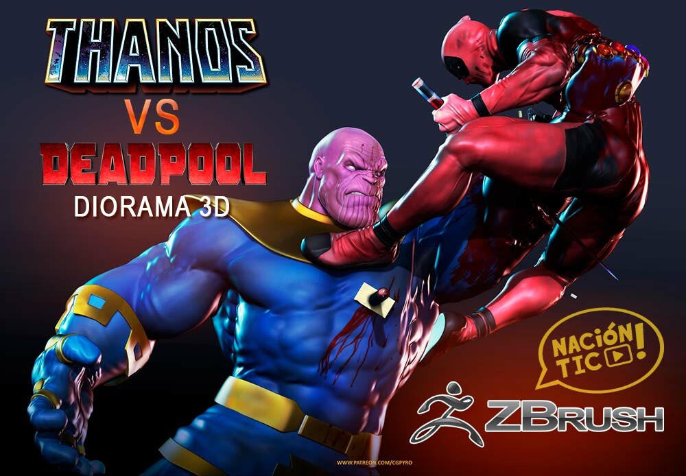 ArtStation - 🔴 Zbrush Course Thanos Vs Deadpool fight for Lady Death ...