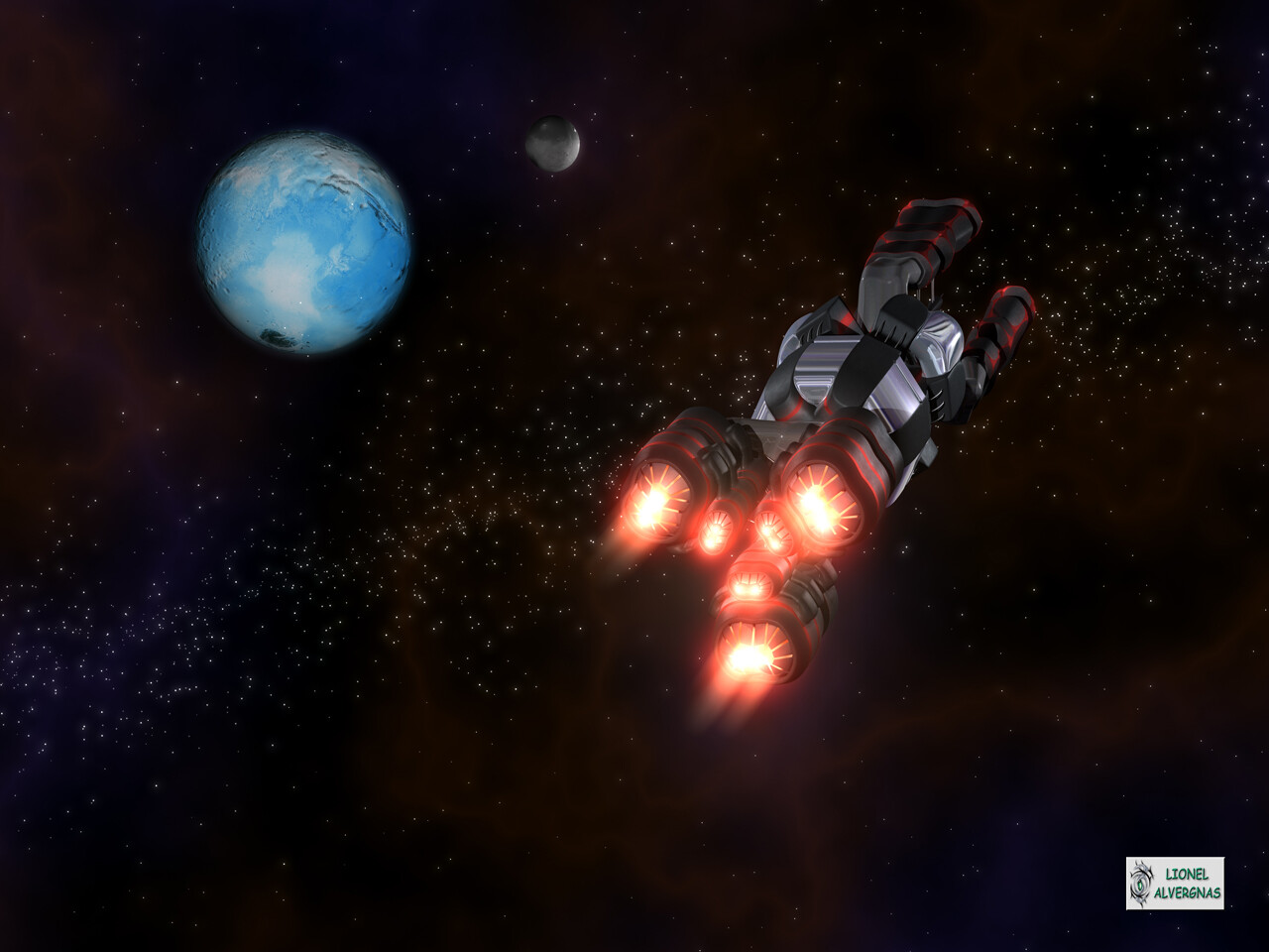 ArtStation - Black and Red Space Ship flying in Deep Space