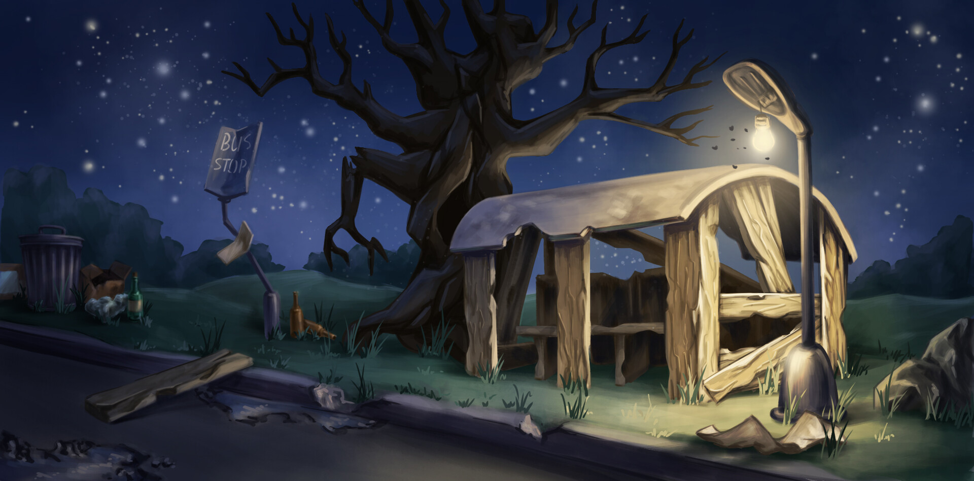 ArtStation - Haunted bus stop
