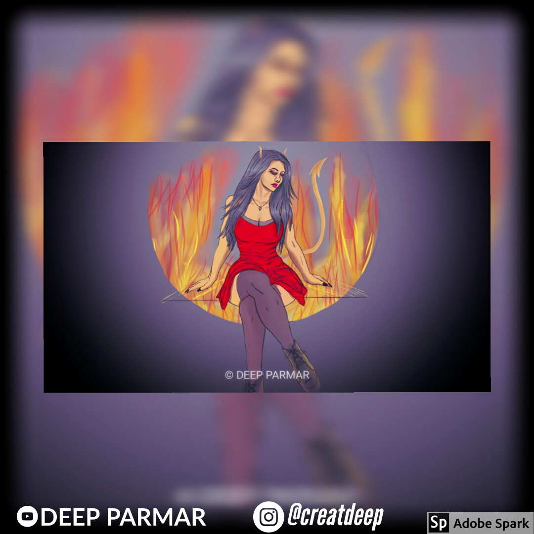 ArtStation - Girl on Fire || Beautiful Witch in red dress || Digital ...