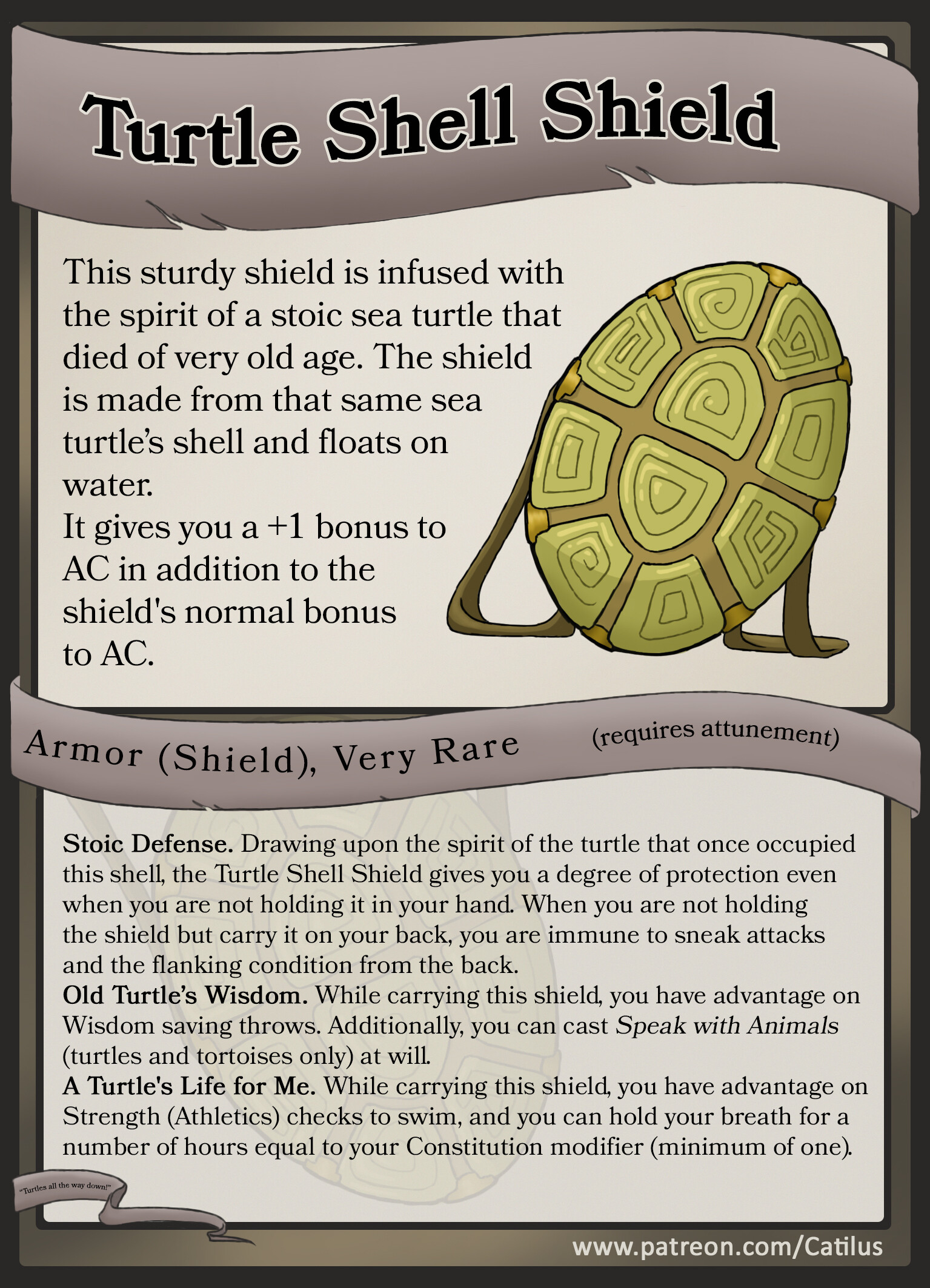 ArtStation - :iconcatilus: Turtle Shell Shield - D&D Item Card