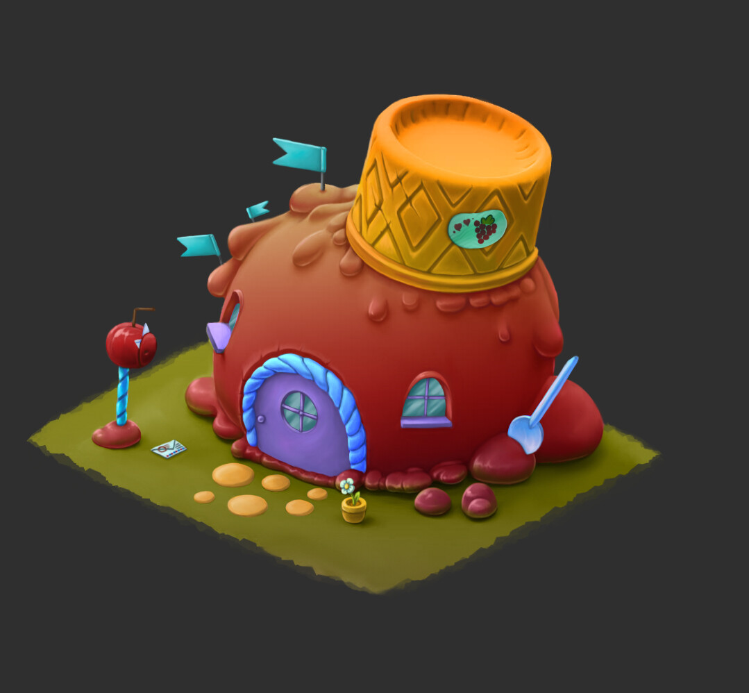 ArtStation - Isometric house. Fallen ice cream