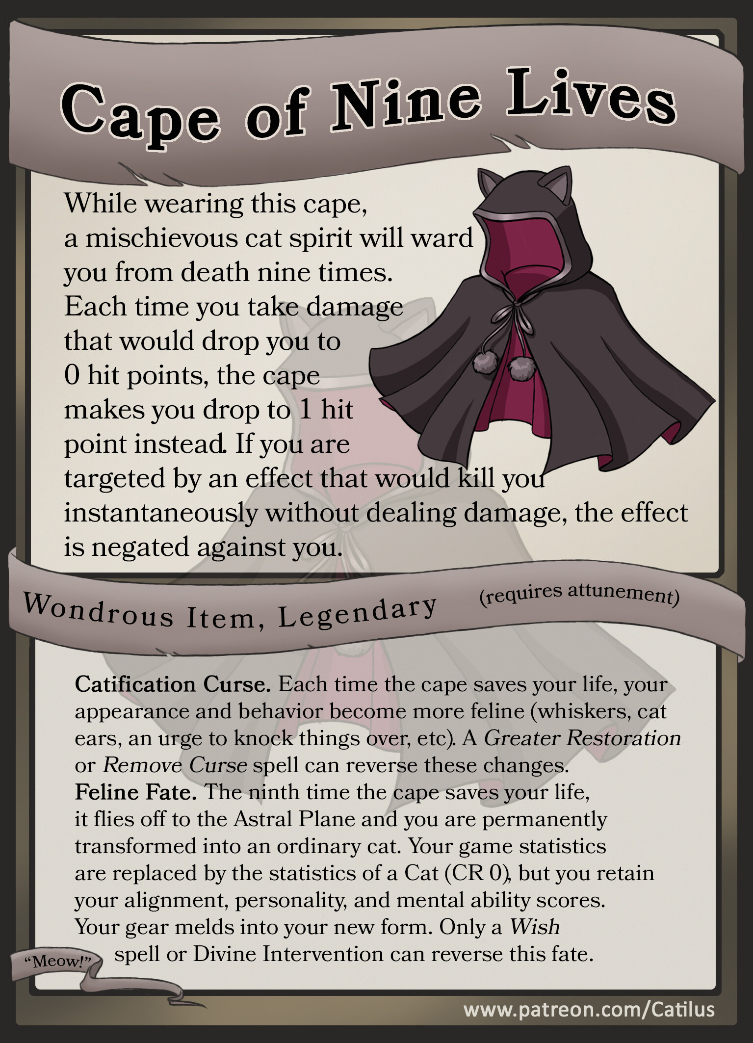 ArtStation - Cape of Nine Lives - D&D Item Card