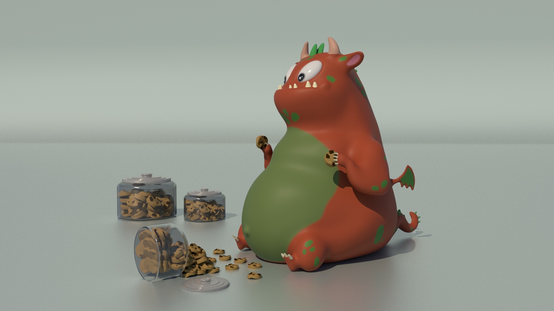 ArtStation - FAT CARTOON DRAGON EATING COOKIES