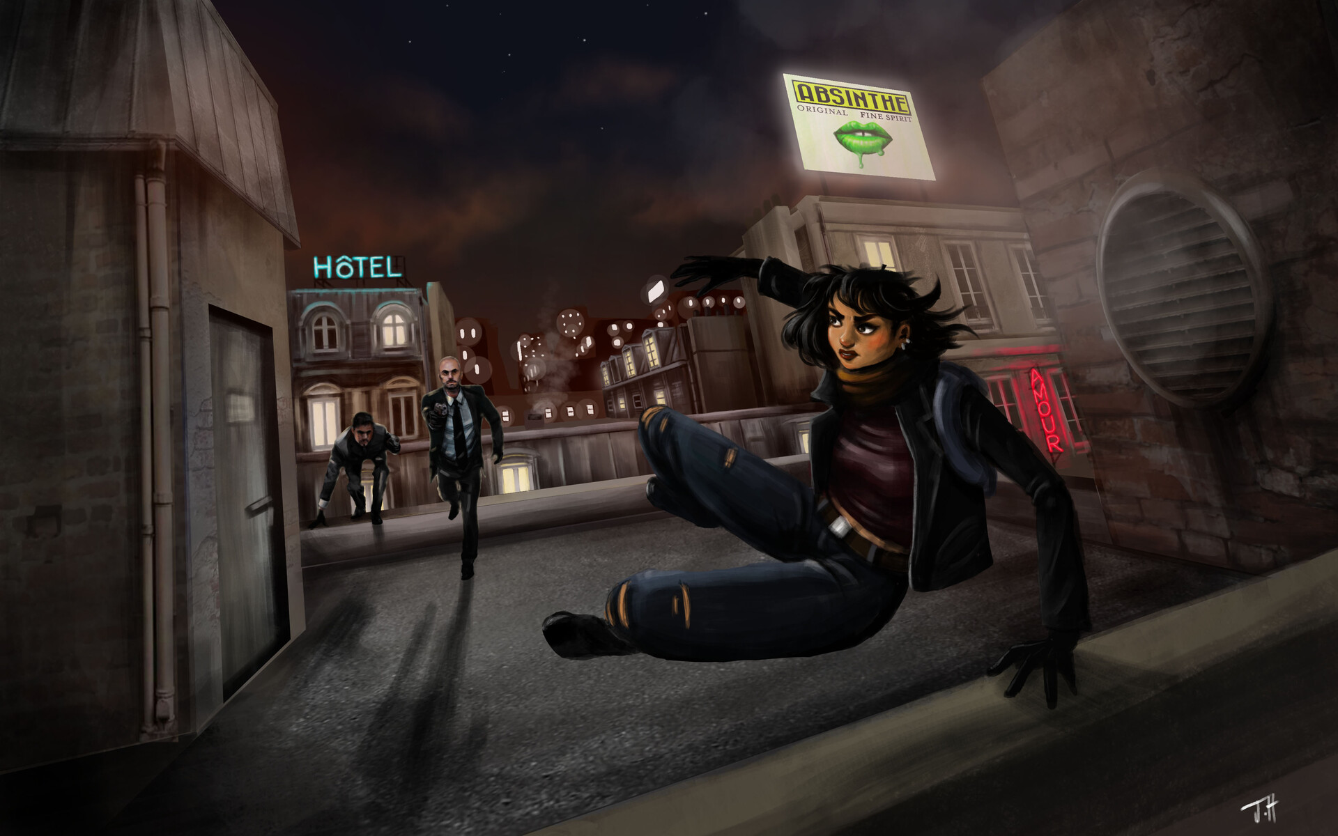 ArtStation - Key frame concept for rooftop chase scene