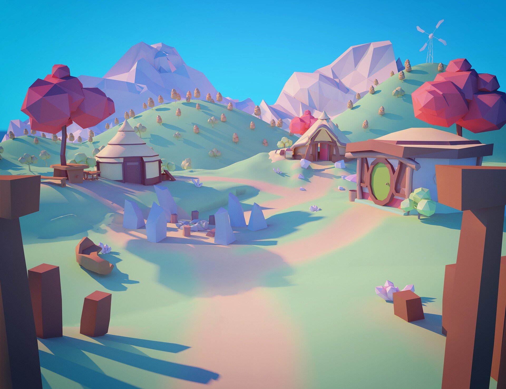 ArtStation - Low Poly - Natural Homes Camp Scene