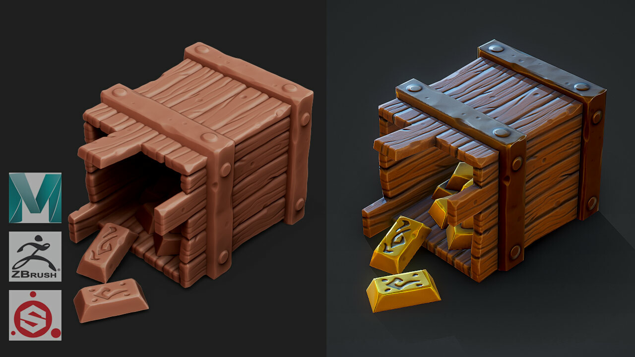 3dExtrude Tutorials - Stylized Crate with Gold Bars
