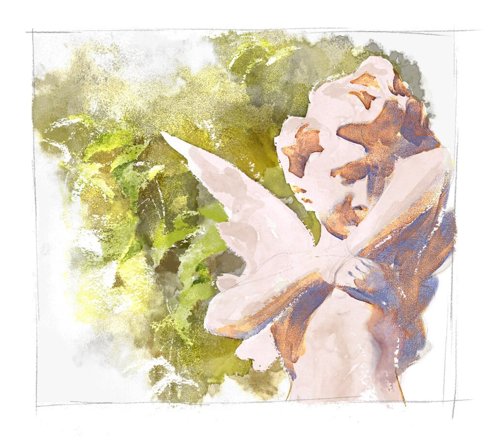 watercolour statue