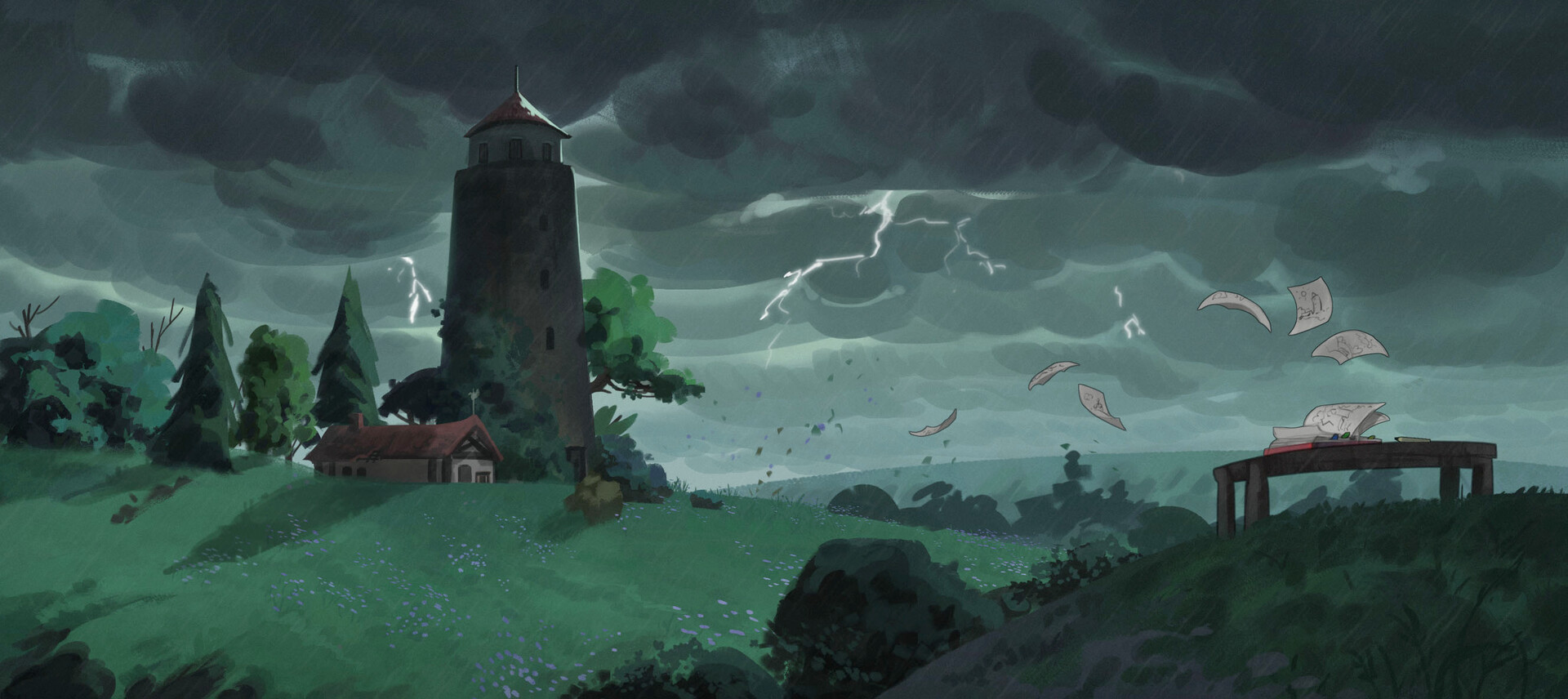 ArtStation - Ghibli study ( with "animated" thunder )