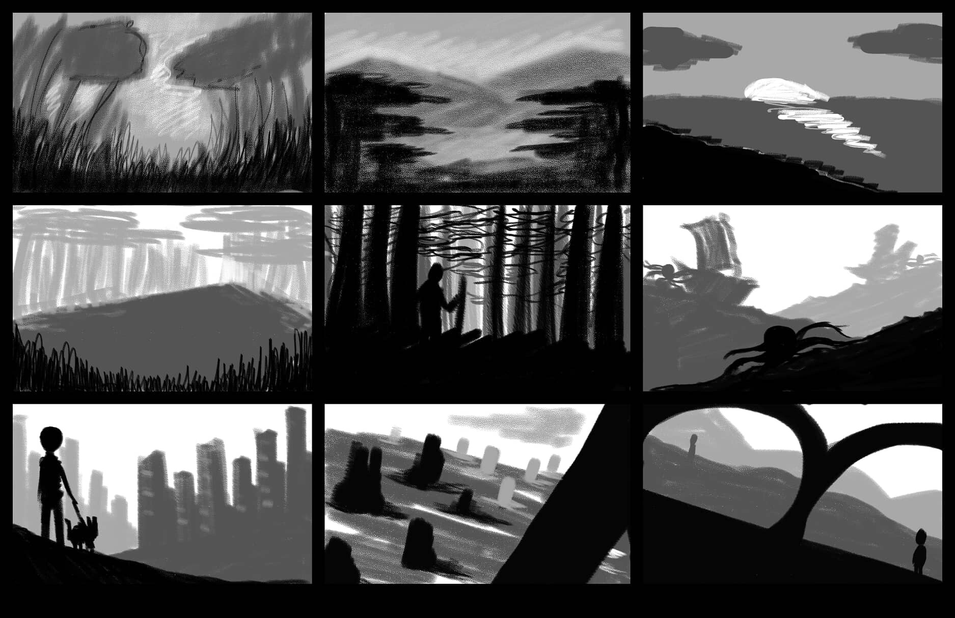 ArtStation - Thumbnails, scale of grey.