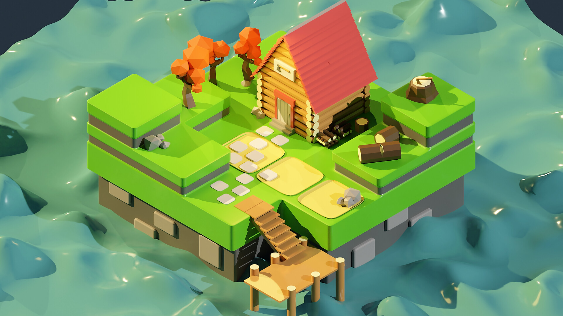 ArtStation - Isometric Low poly wood cabin
