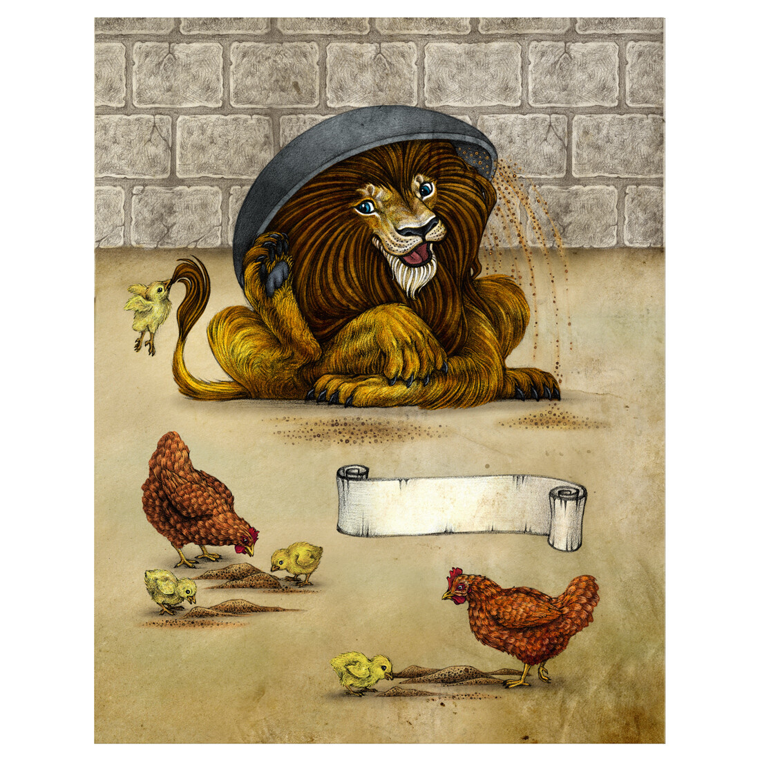 ArtStation - lion feeding chickens