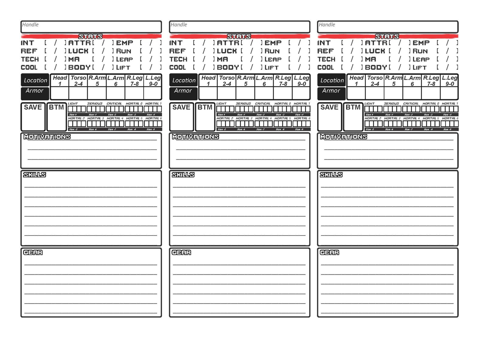 J Le Rossignol - Cyberpunk 2020 - NPC Sheet
