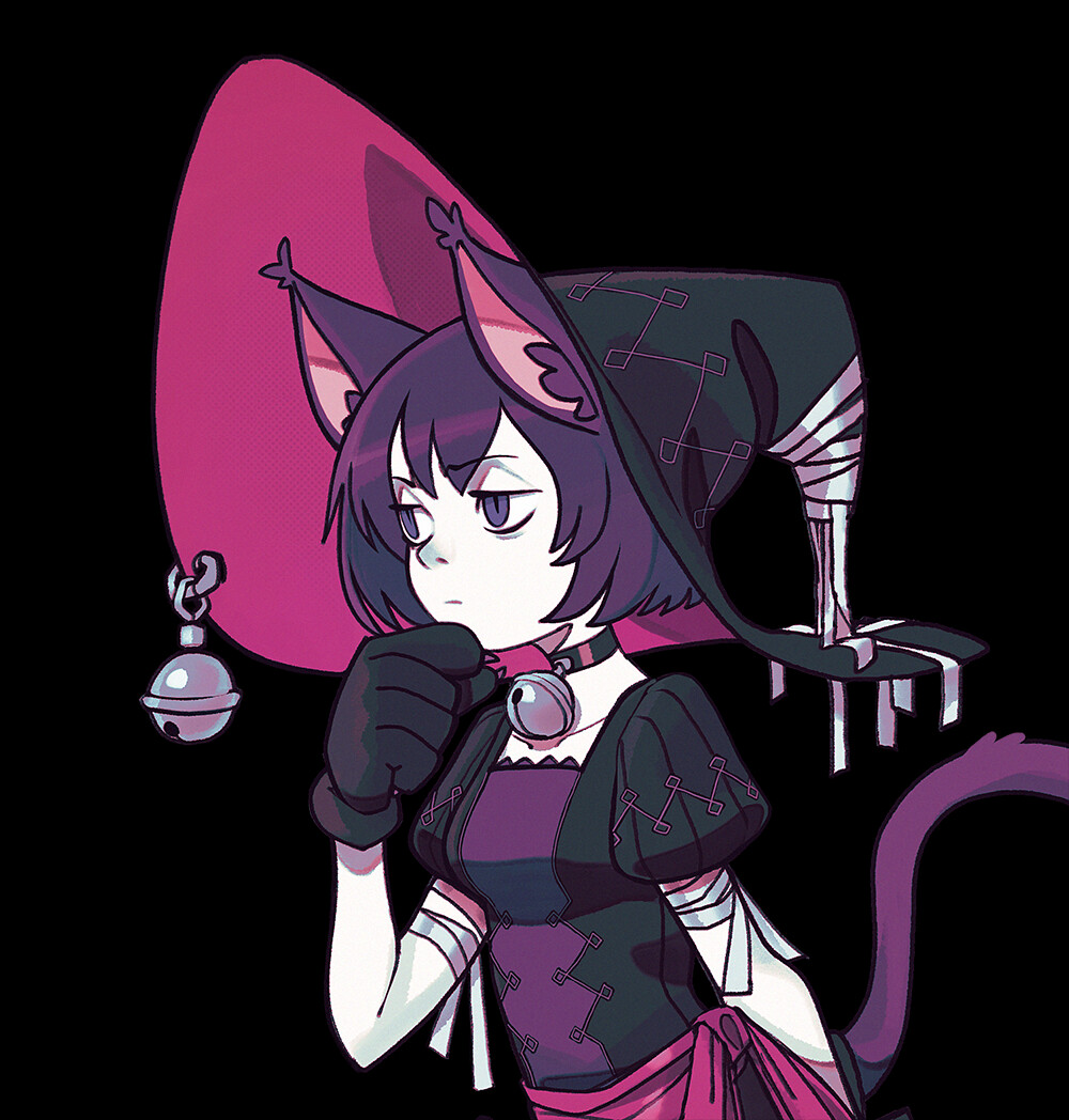 anime witch girl with cat