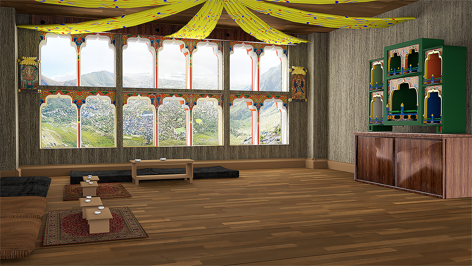 ArtStation - Tibetan / Bhutanese traditional interior