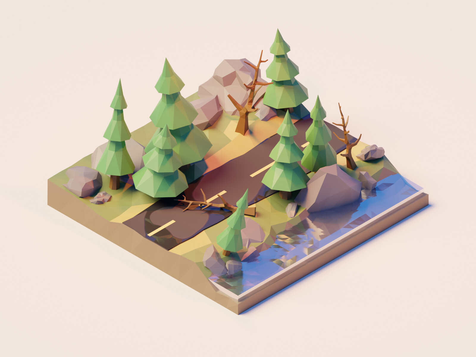 ArtStation - Low poly forest road