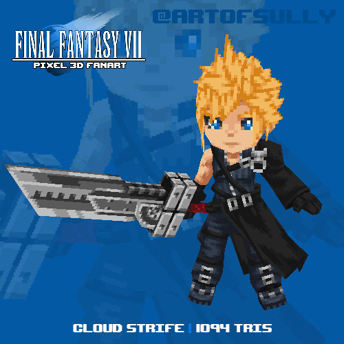 ArtStation - Cloud Strife ('Final Fantasy VII' lowpoly pixel fanart)