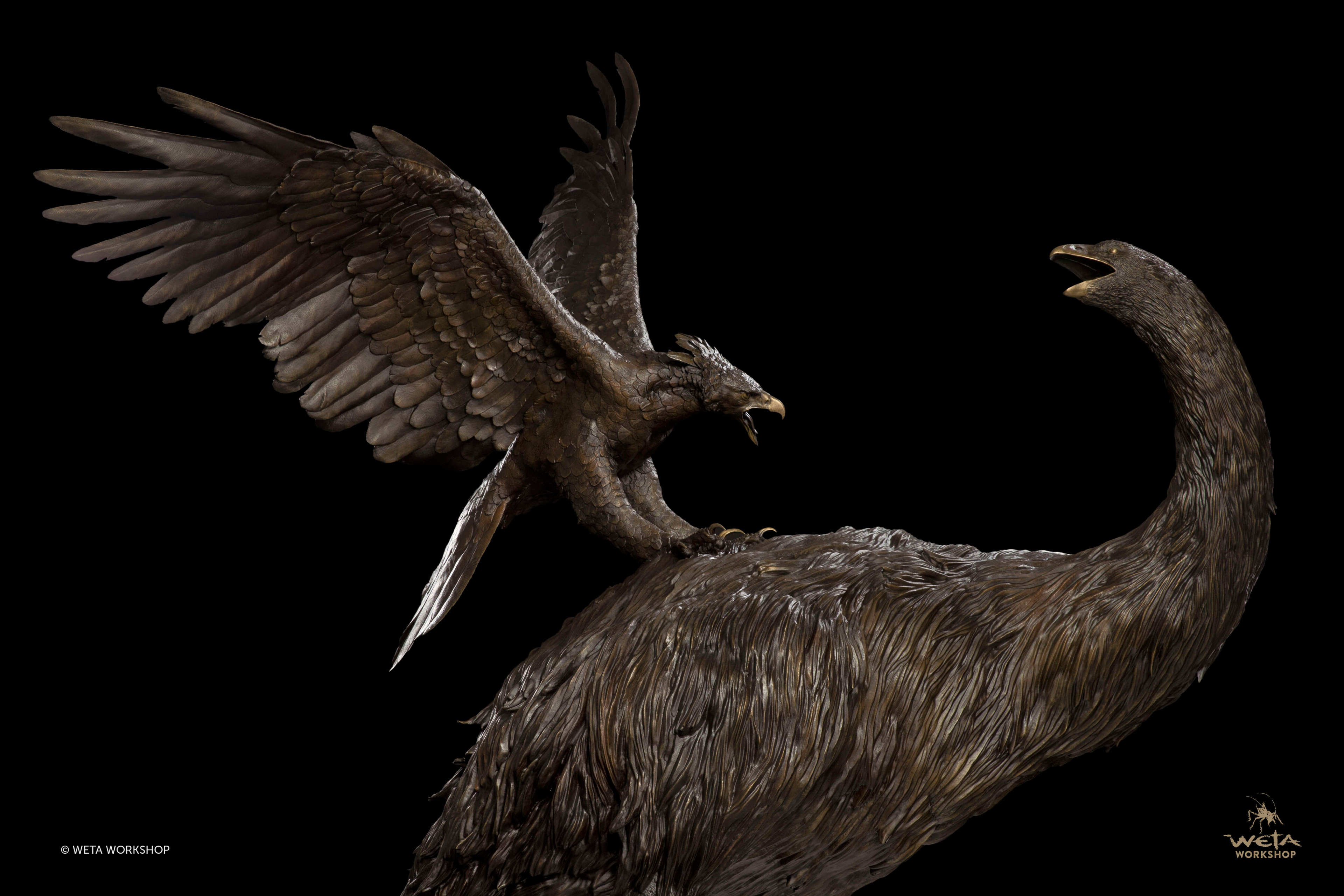 Ryan Serrano - Haast Eagle Vs Moa - Giant Bronze Sculpture by Weta Workshop