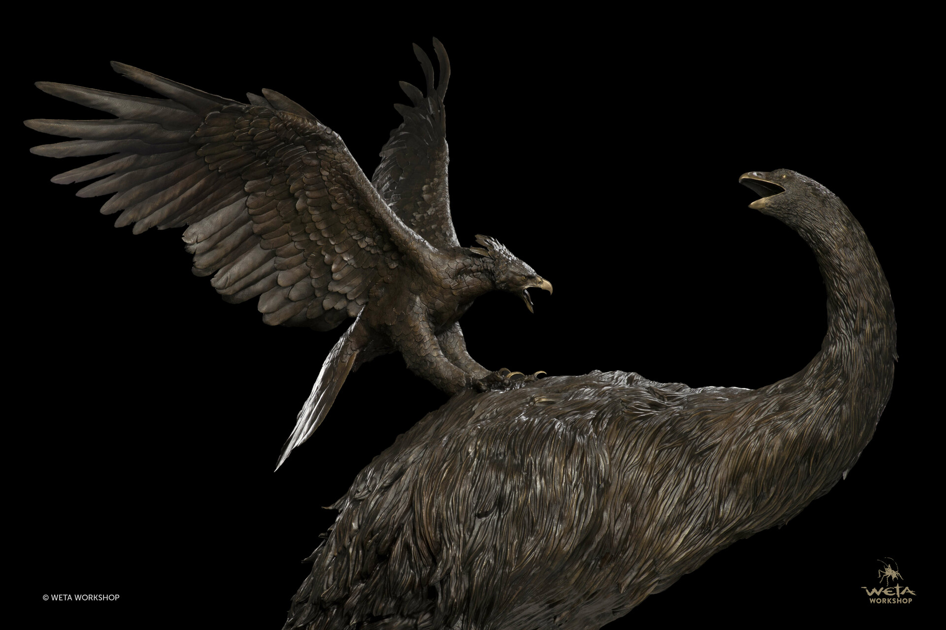 Ryan Serrano - Haast Eagle Vs Moa - Giant Bronze Sculpture by Weta Workshop