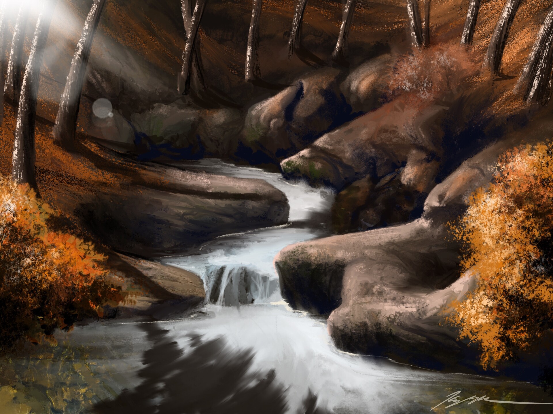 ArtStation - Fall creek scene