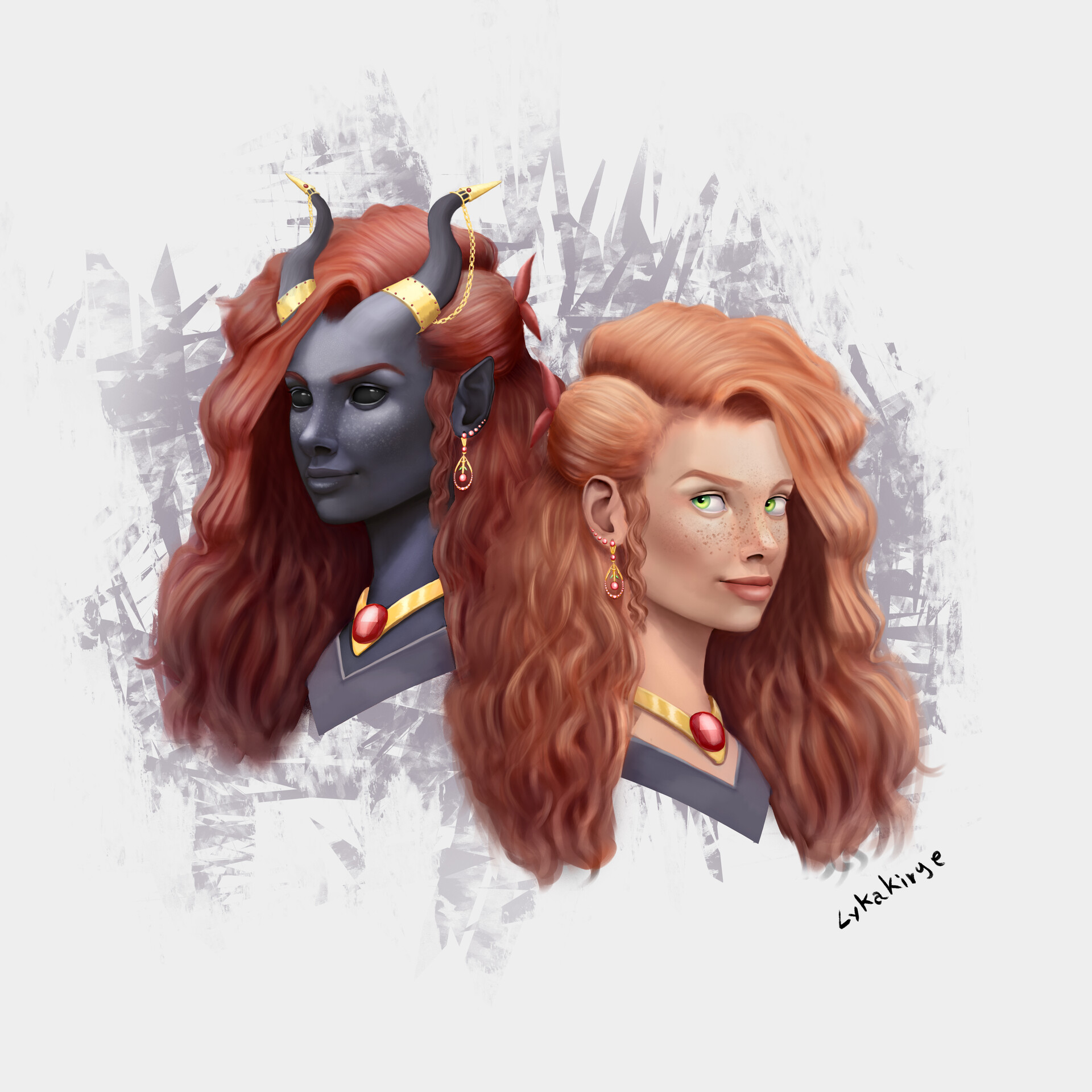 ArtStation - Tiefling and Human Portrait
