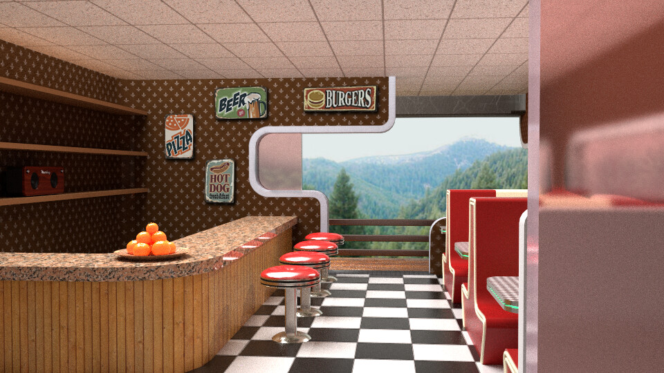 ArtStation - 90s Diner Scene