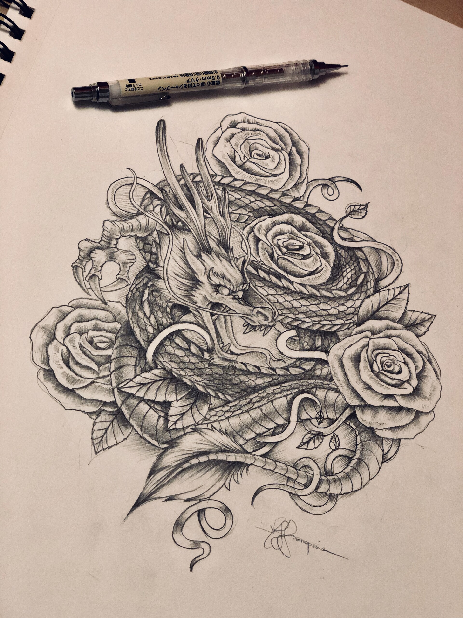 how to draw a dragon rose