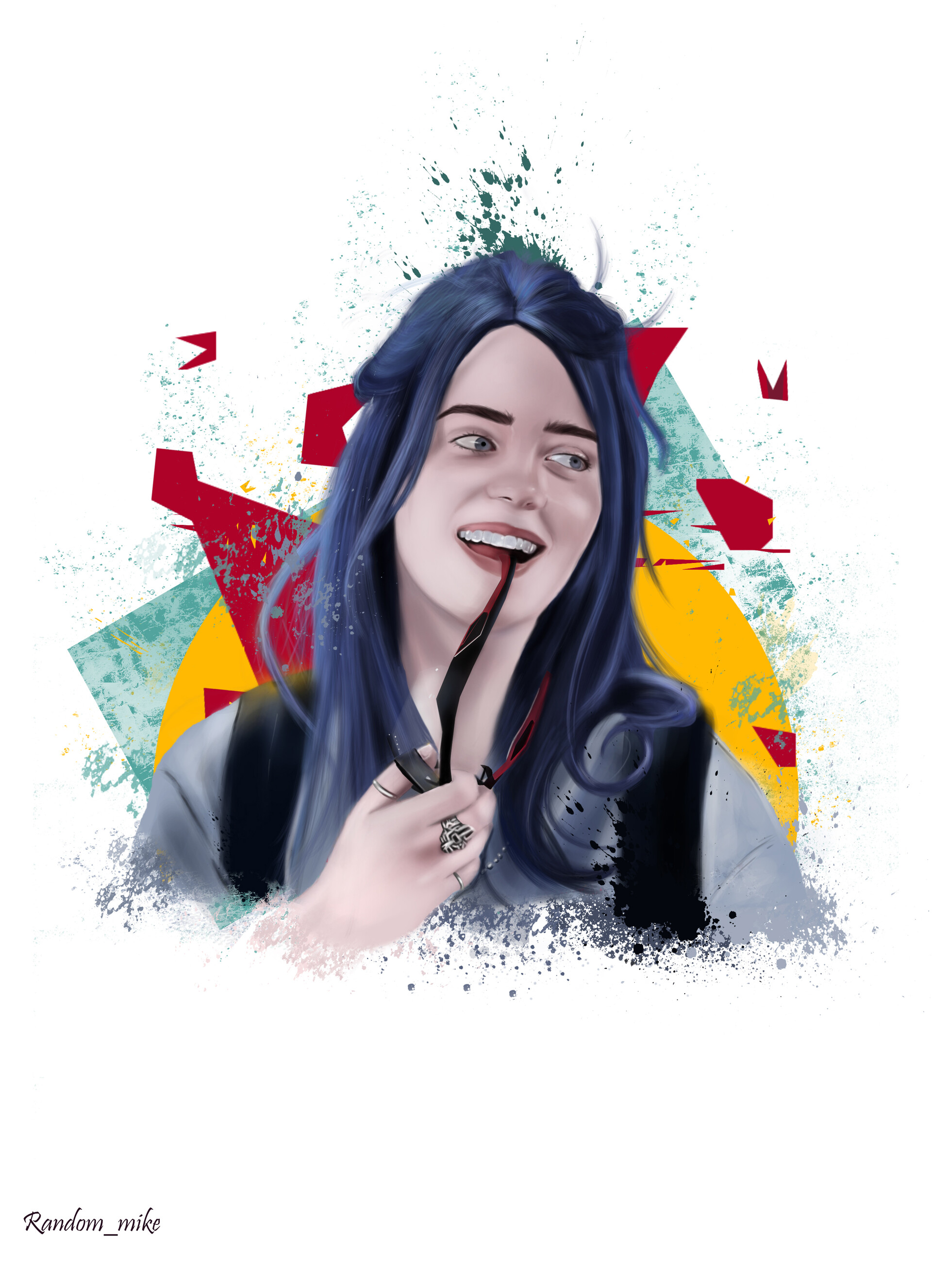 ArtStation - Billie Elish portrait withe and black