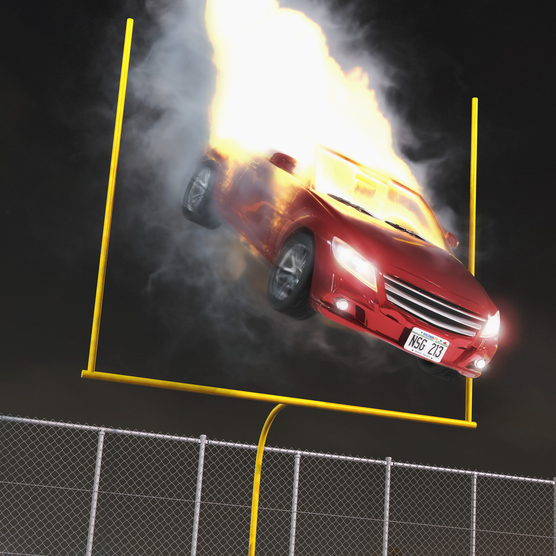 ArtStation - Burning Car Football Field