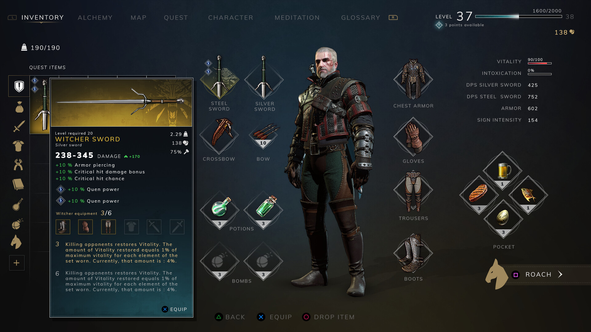 Thibaut Pigeard - The Witcher 3 inventory UI alternative design Fan art