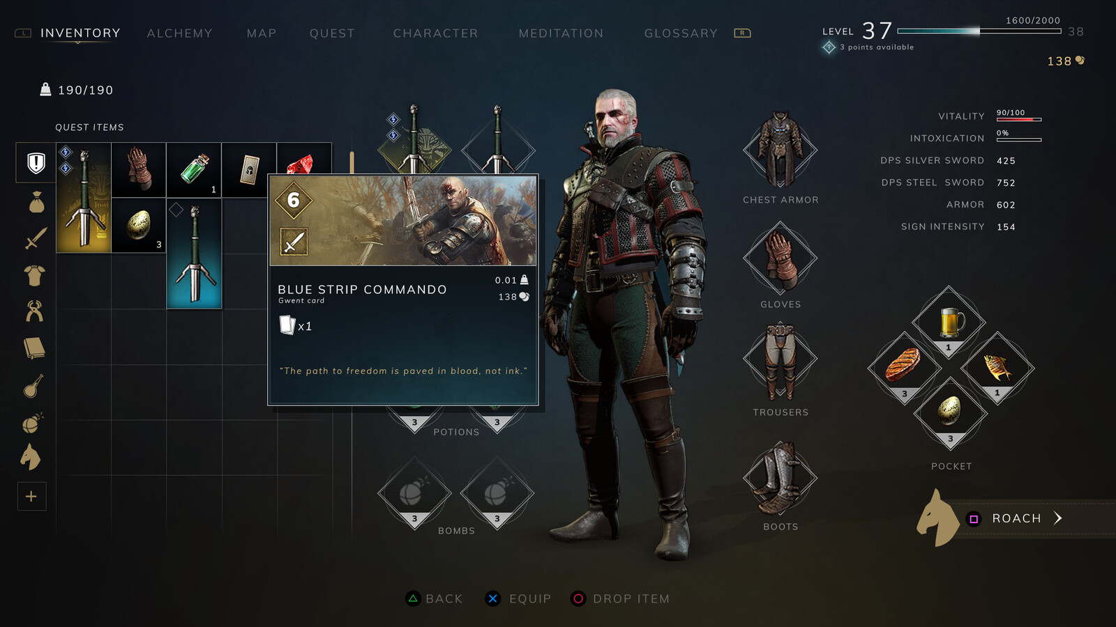 Thibaut Pigeard - The Witcher 3 inventory UI alternative design Fan art