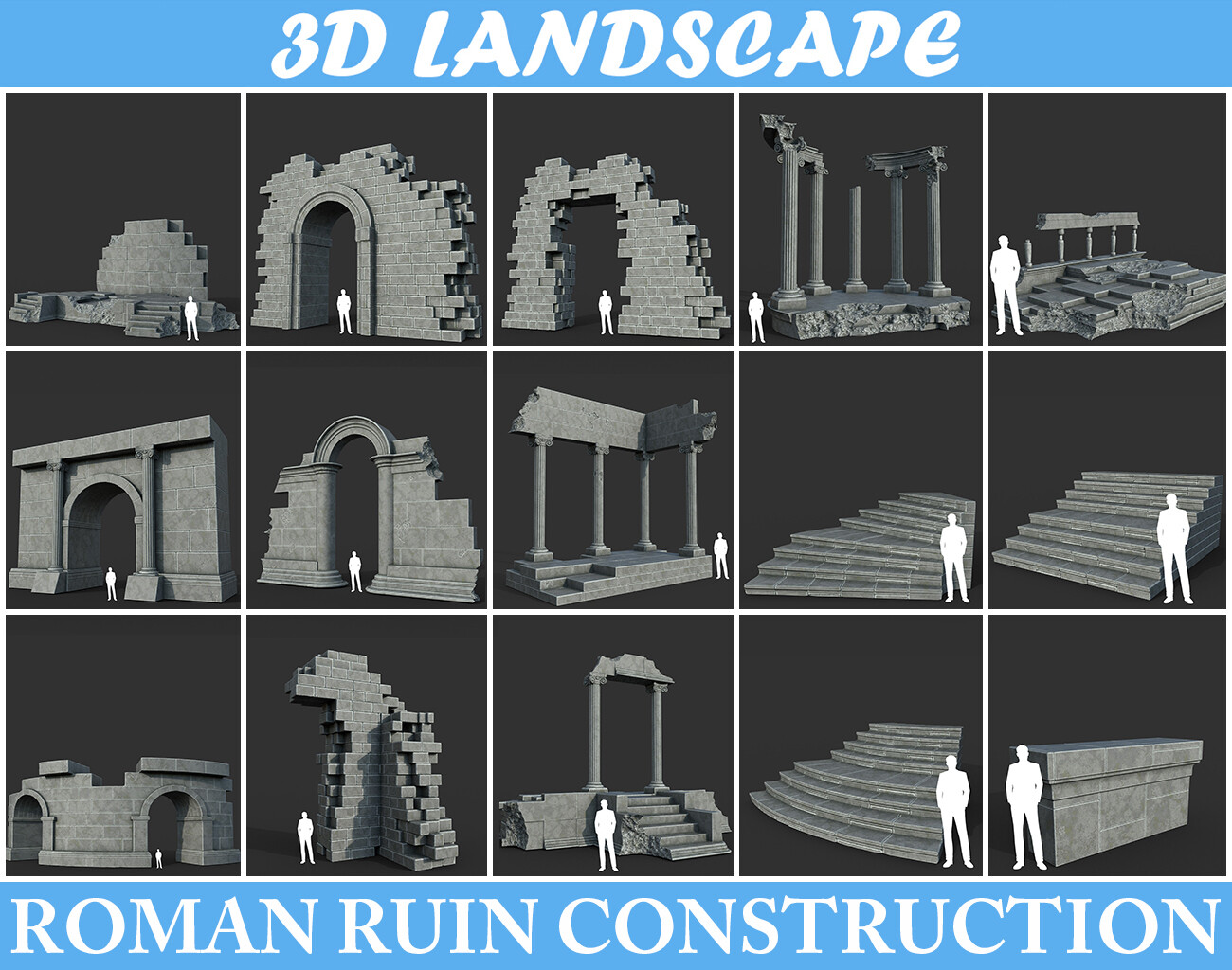 ArtStation - Low poly Ancient Roman Ruin Construction Pack 01 - White ...