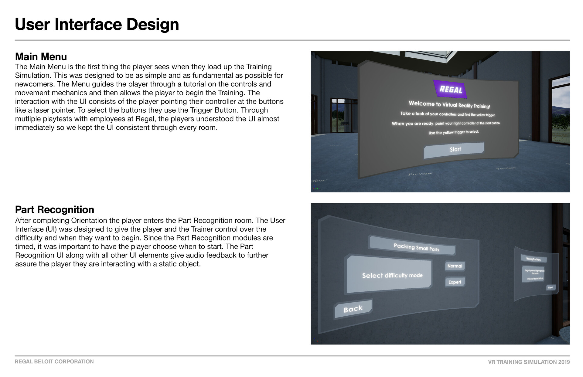 Doug Gafner - Virtual Reality Training Simulation - User Interface