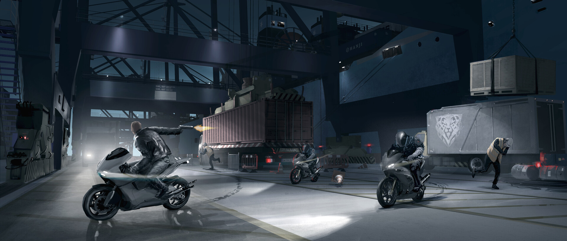 ArtStation - Motorcycle chase at the port