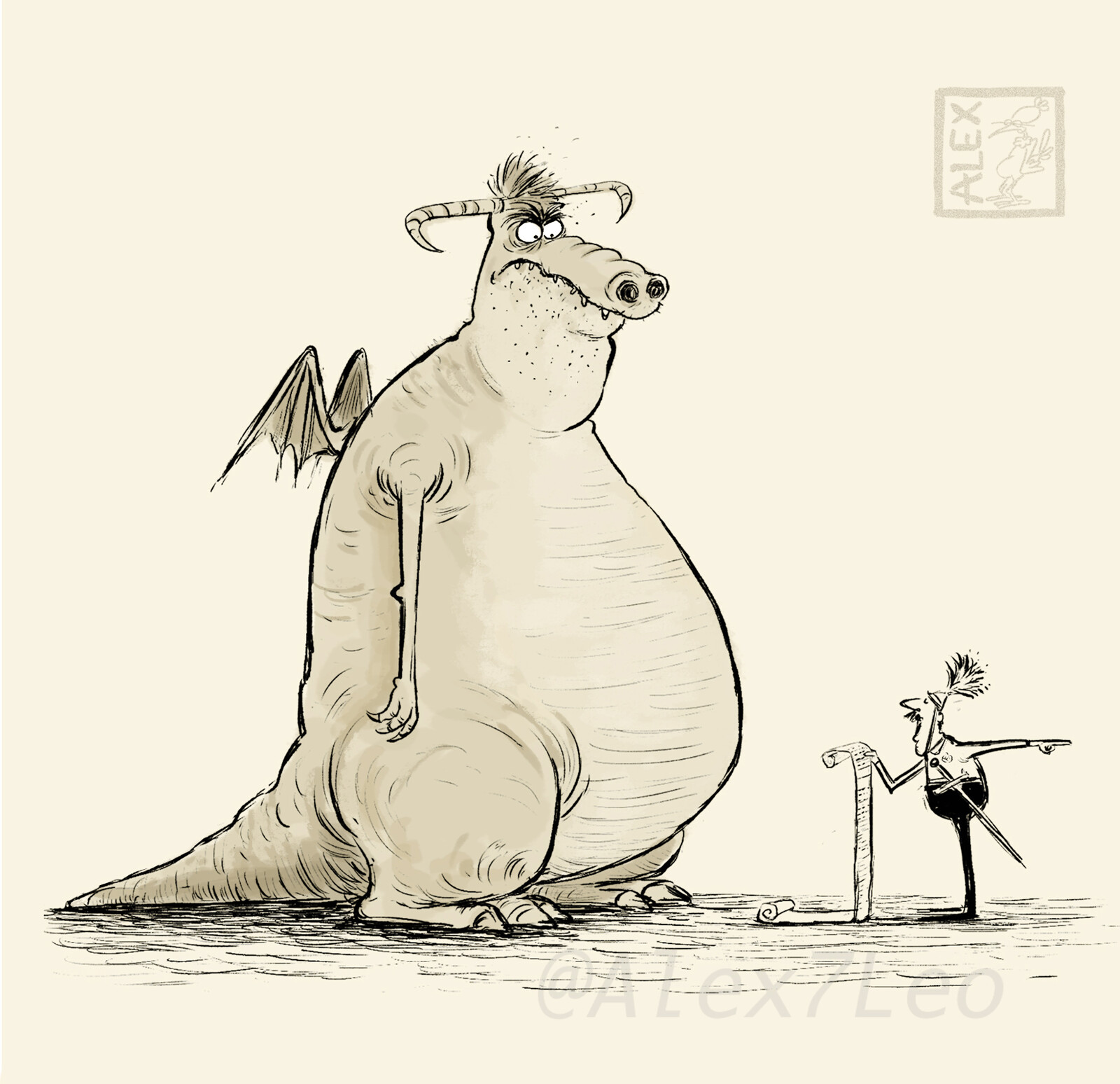 Alex Gadelev - Dragon Character Design Style Ronald Searle