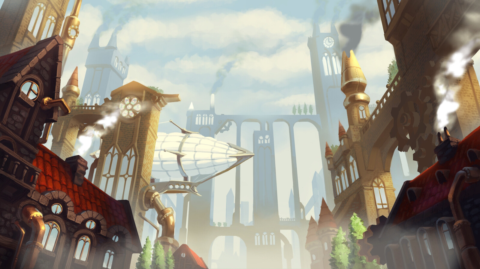 steampunk city background