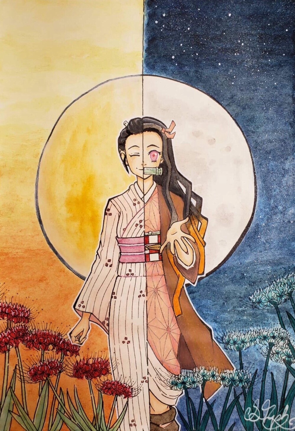 ArtStation - Kamado Nezuko, Sun and Moon.