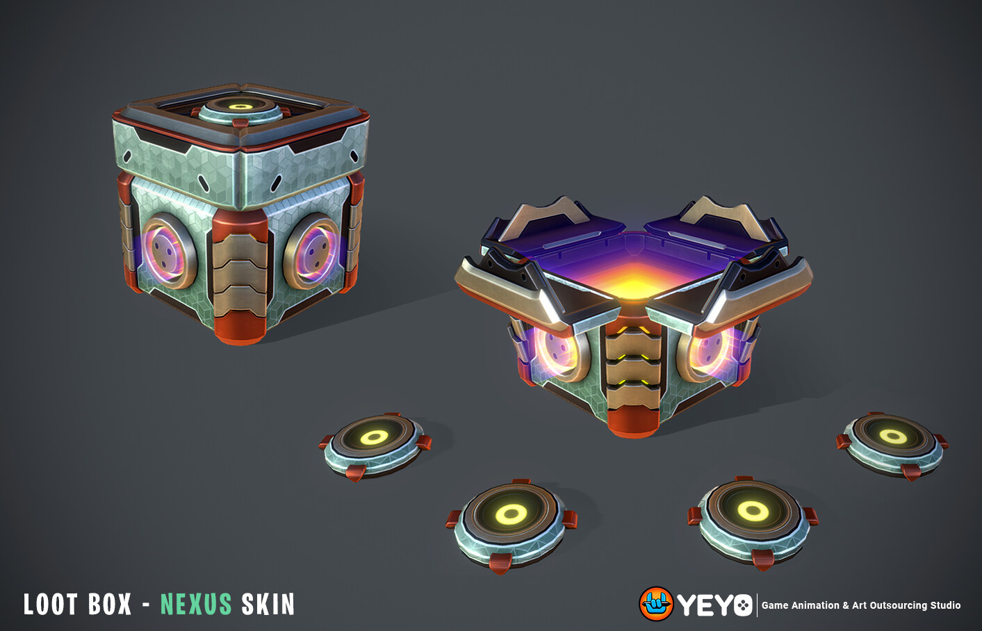 YEYO Studio - Sci-fi Stylized Loot Box with skin set - animated/game-ready