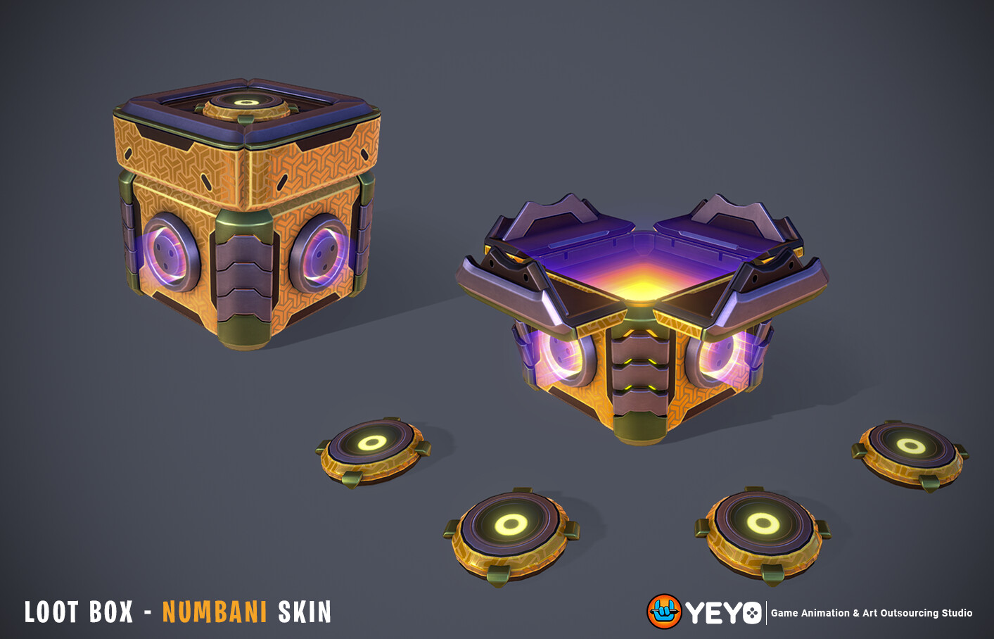 YEYO Studio - Sci-fi Stylized Loot Box with skin set - animated/game-ready