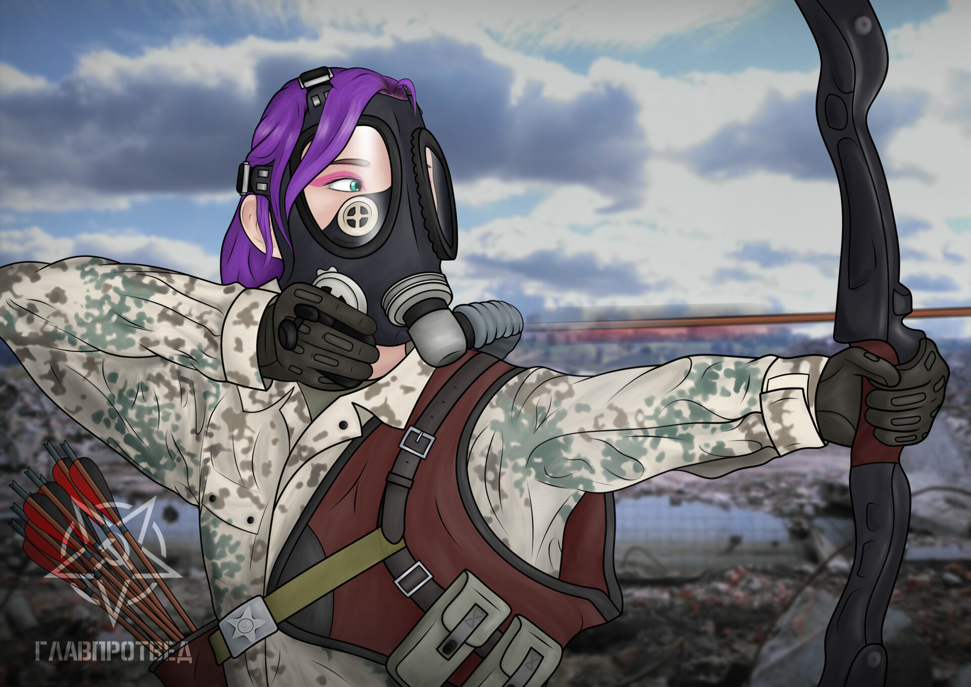 ArtStation - Postapocalyptic archer girl with gas mask