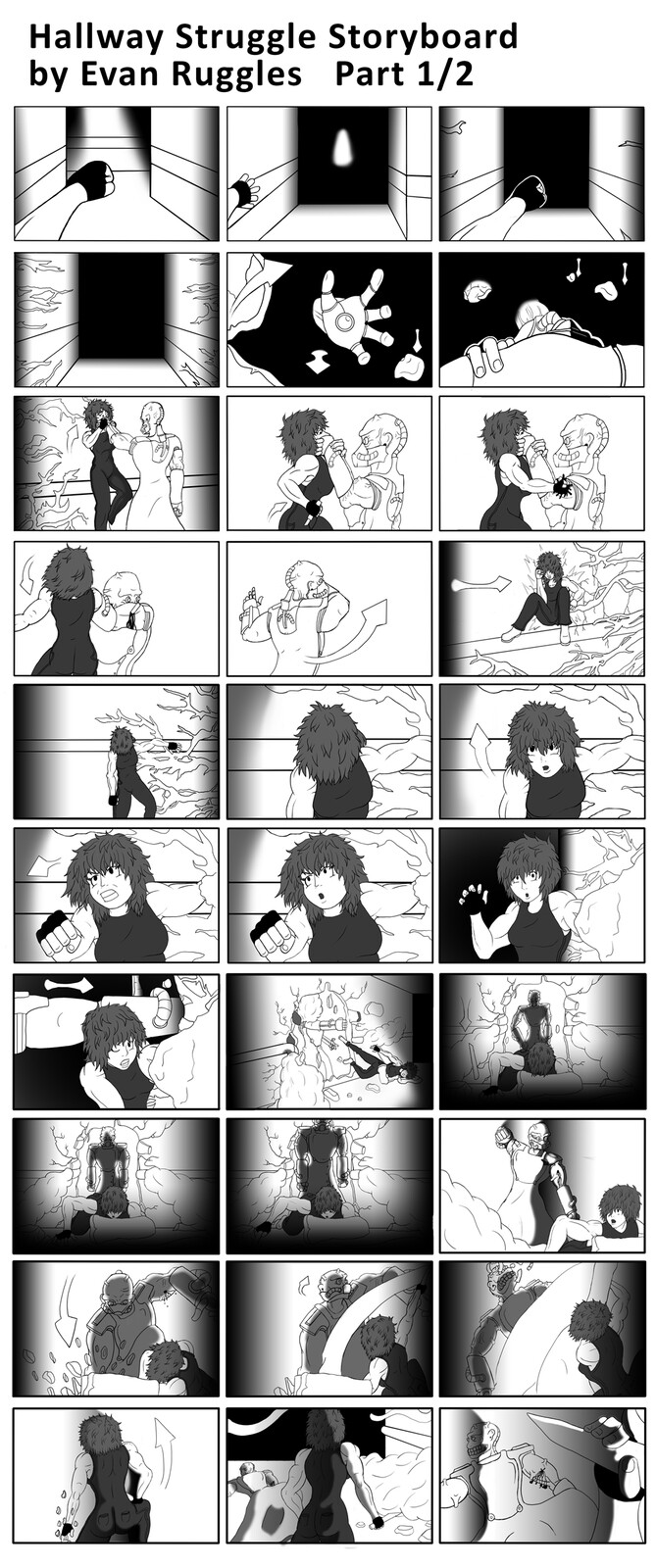 Evan Ruggles - Hallway Action Storyboard Page 1