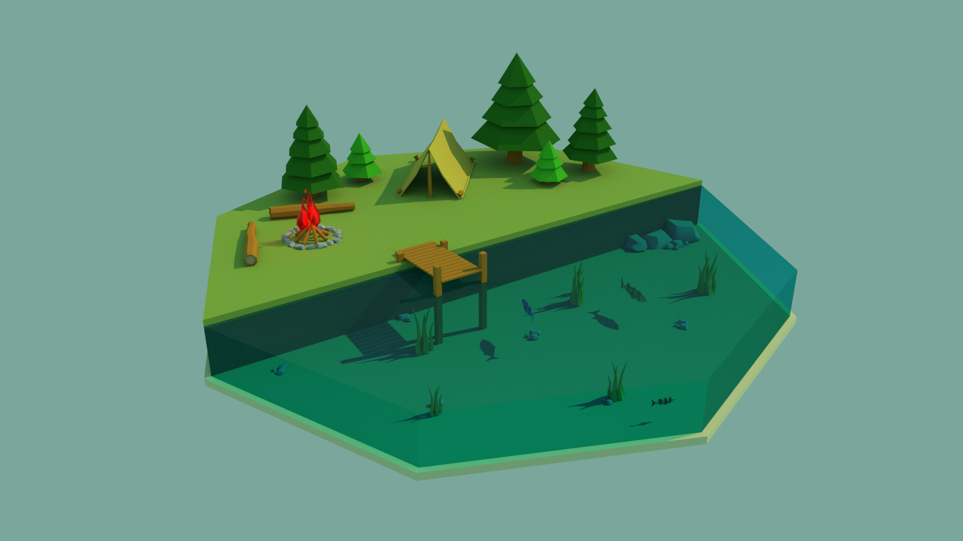 ArtStation - Low Poly Camp Scene