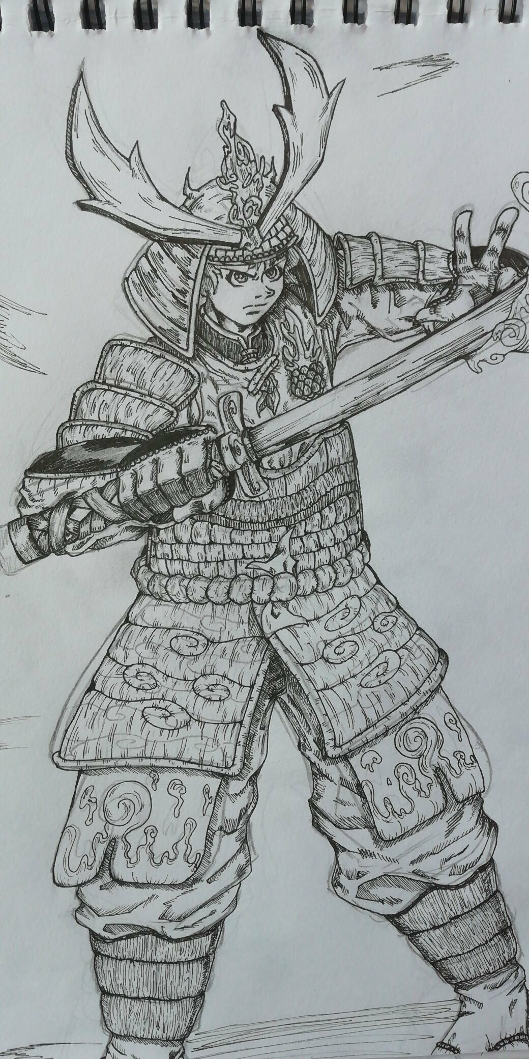 Ancient Japanese Samurai Armor Drawing