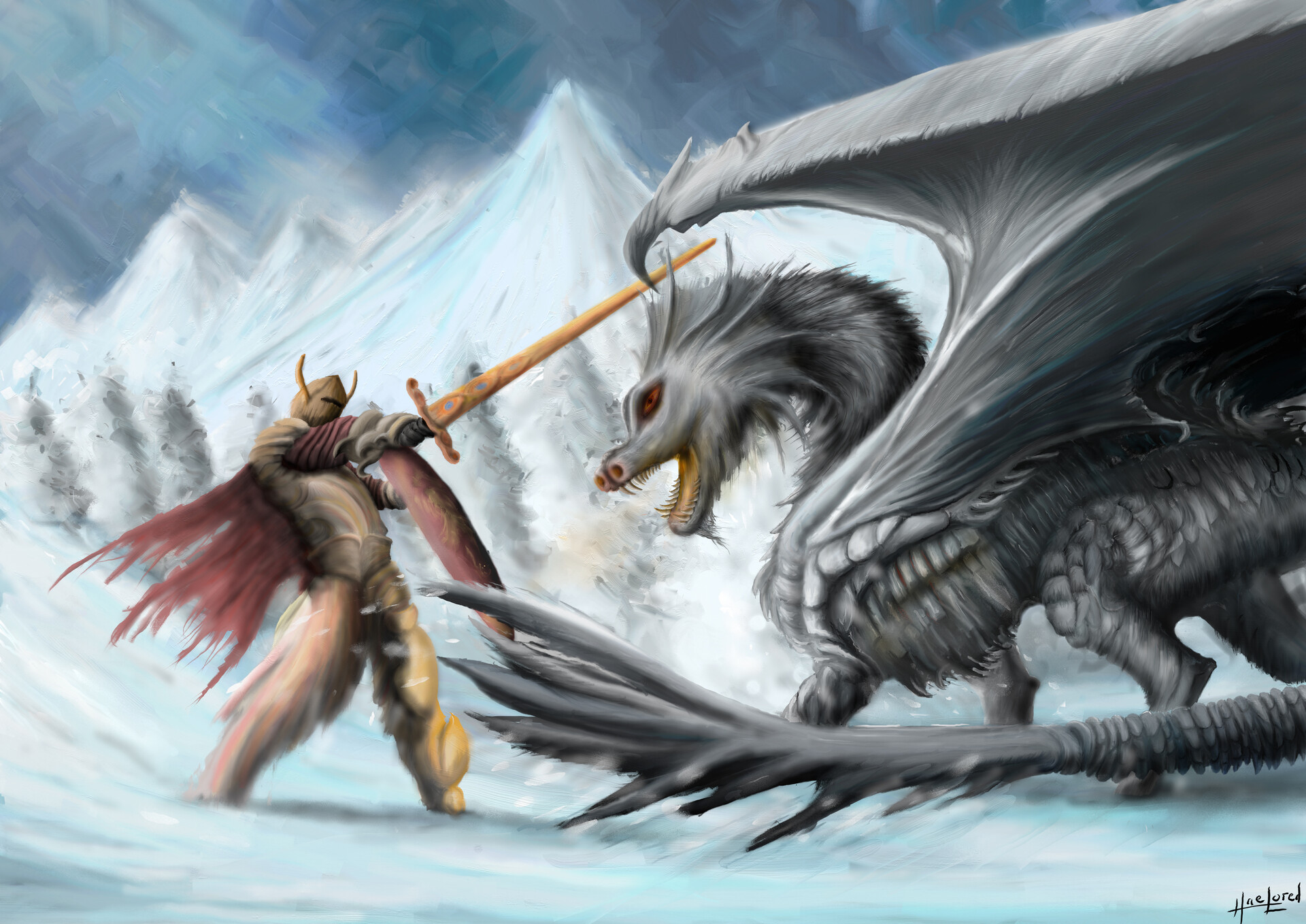 ArtStation - Dragon et guerrier (Dragon and warrior)