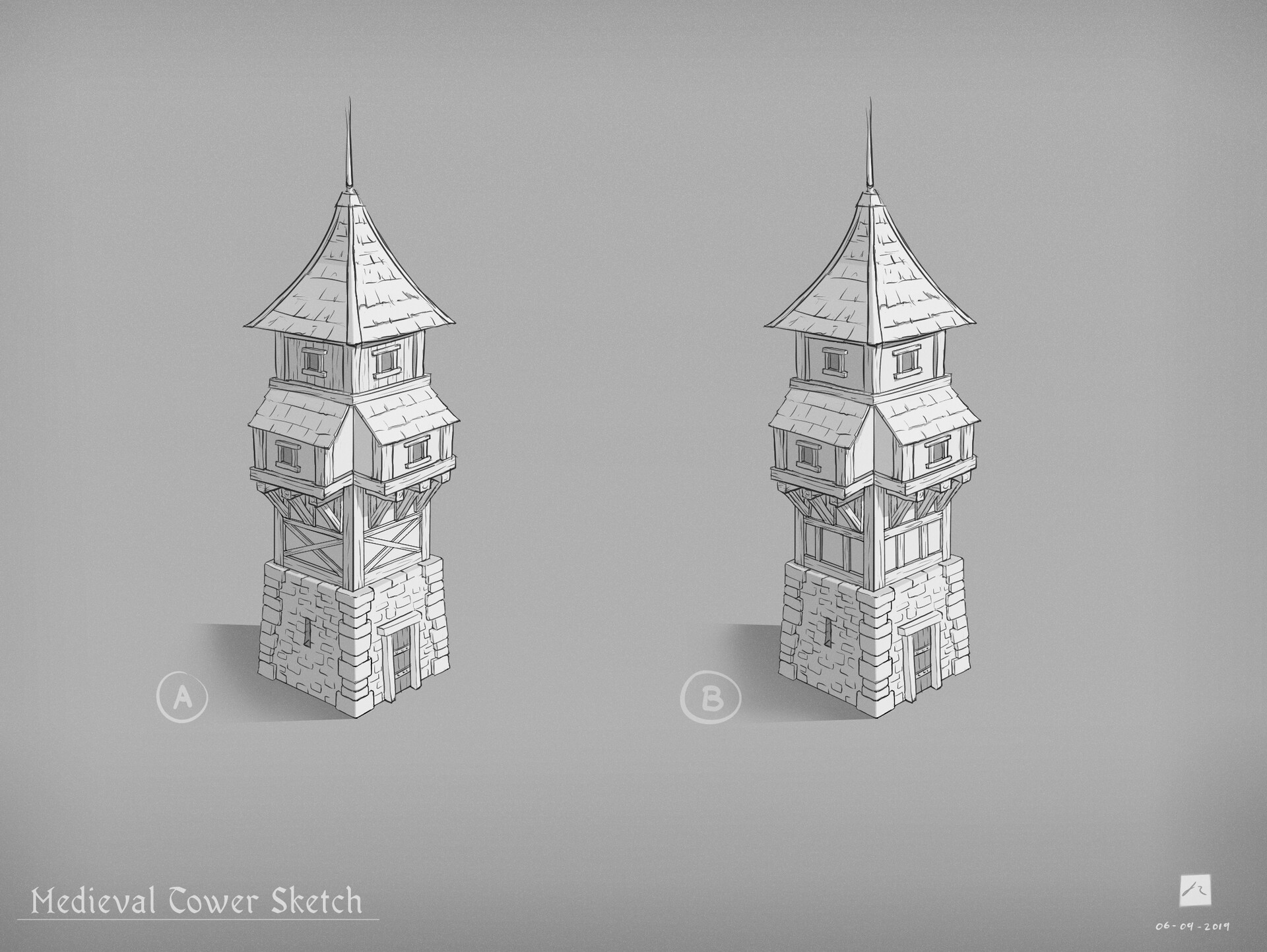 Medieval Tower Drawing